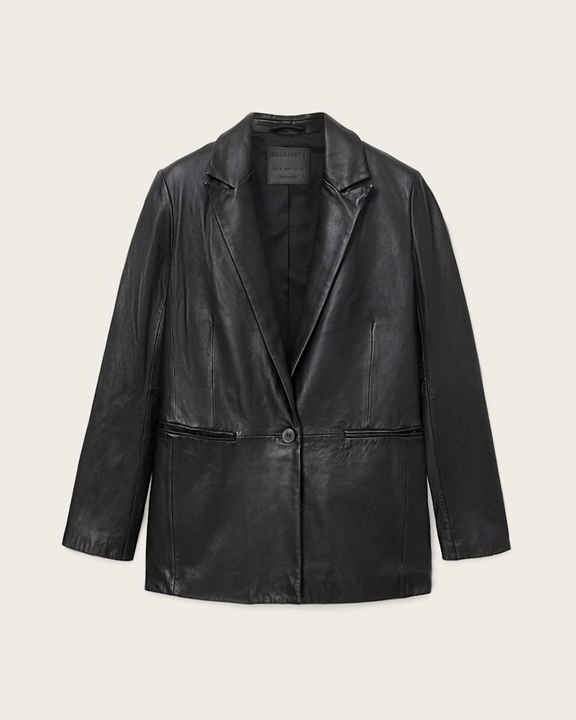 Deri Single Breasted Leather Blazer Black | ALLSAINTS US